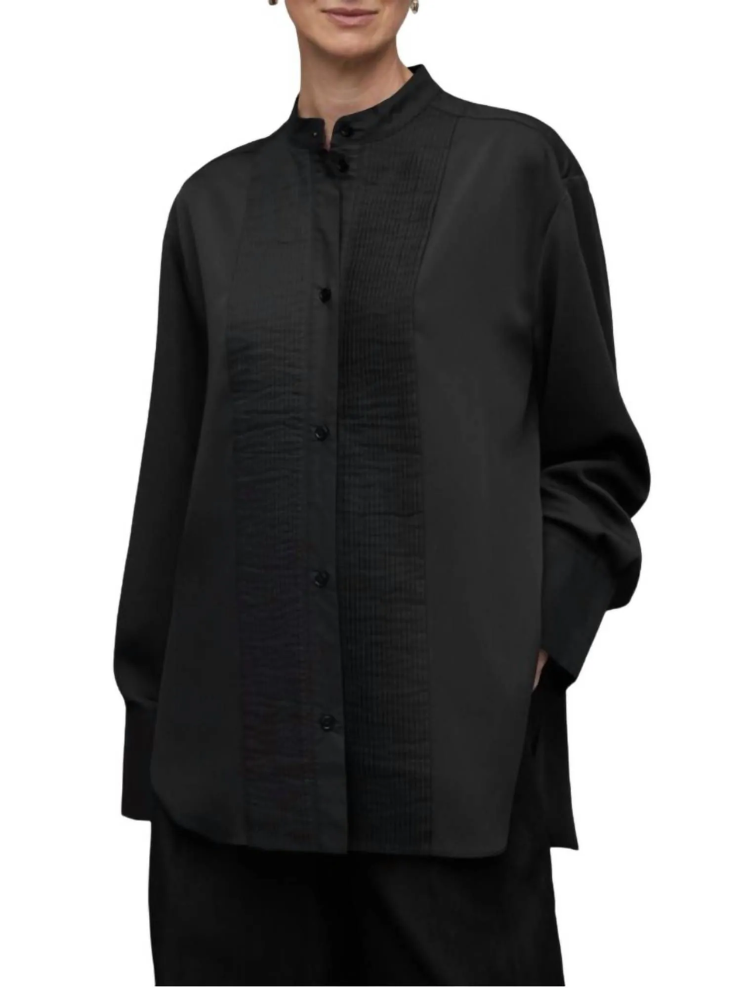 Allsaints Mae Mandarin Collar Shirt In Black