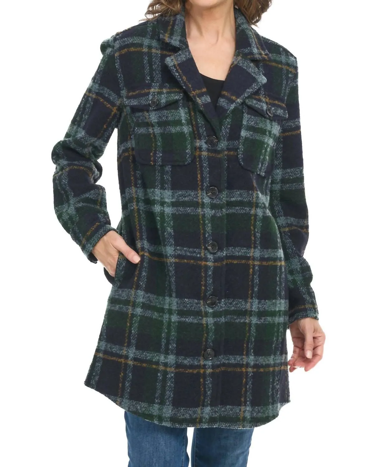 Tribal Bouclé Plaid Jacket In Alpine Green