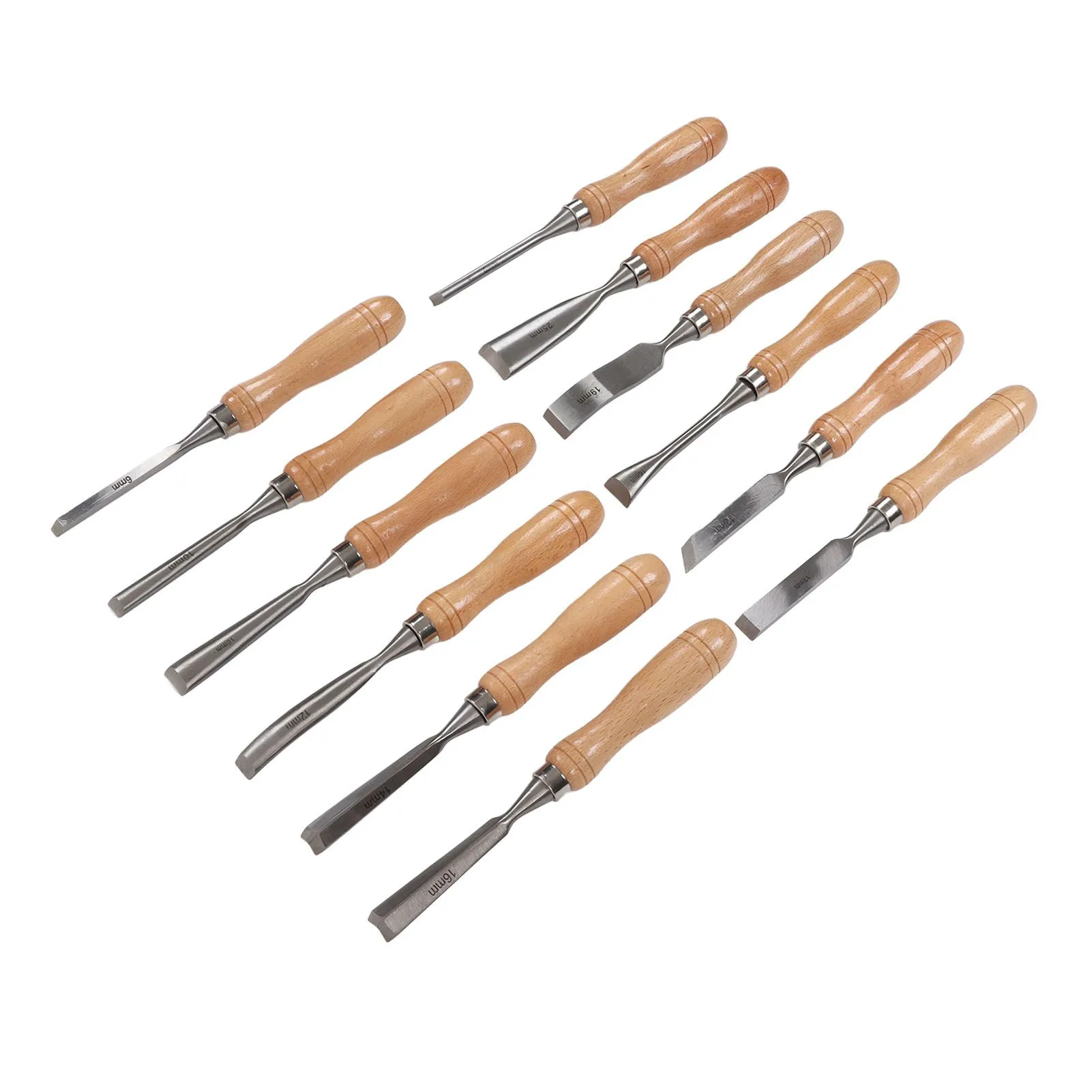 12Pcs Hand Chisels Beech Handle Carbon Steel Blade Incisive Carving ...