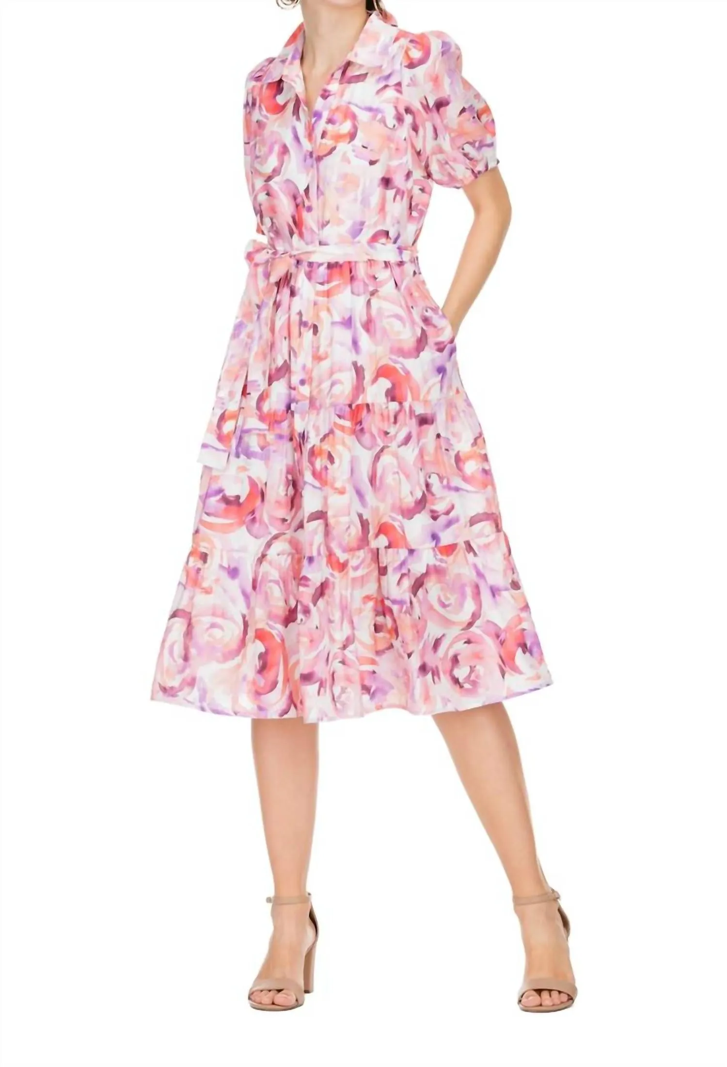 Jade Melody Tam Short Sleeve Midi Dress In Warm Strokes