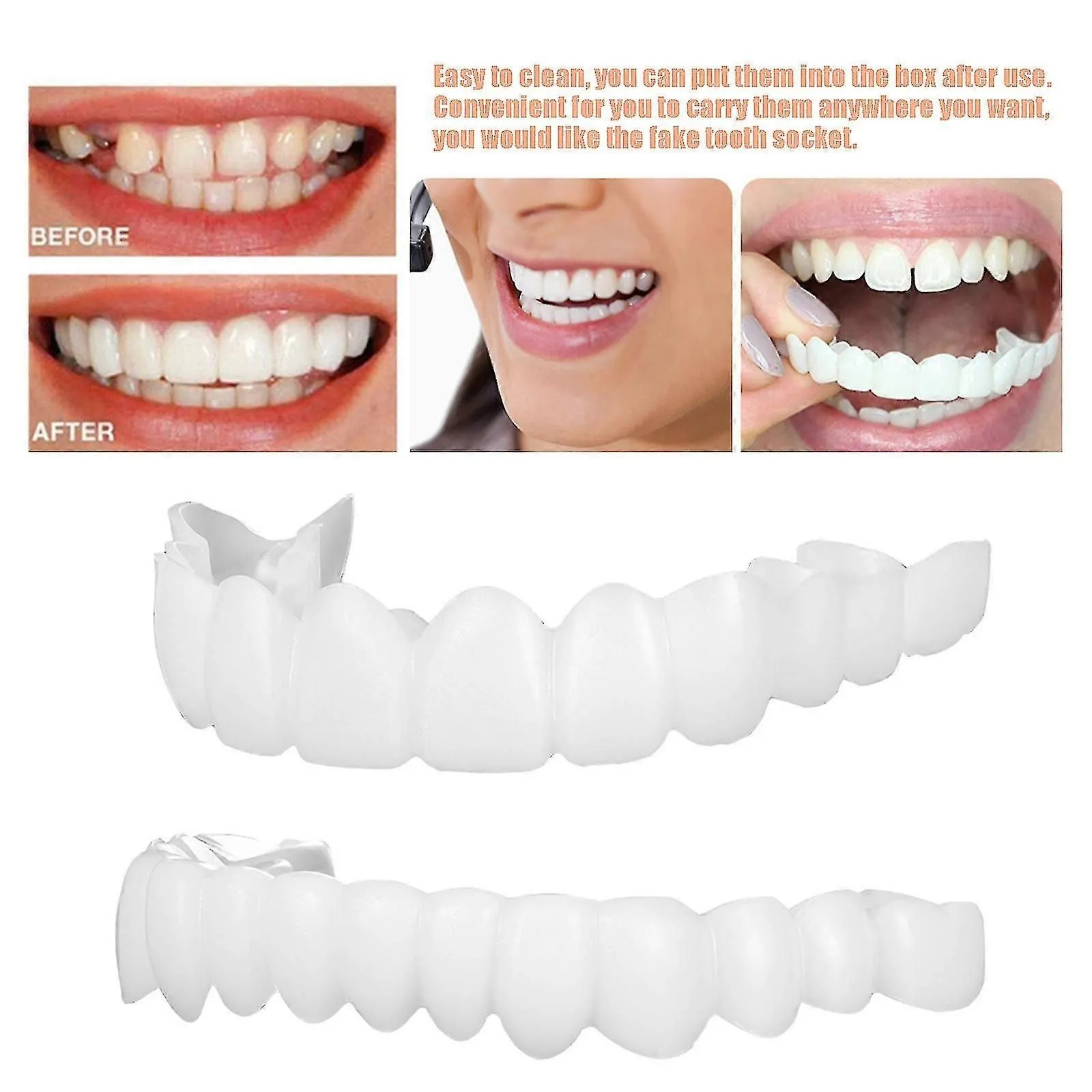 Snap On Teeth Upper Lower Dental Veneers Dentures Tooth Cover Set