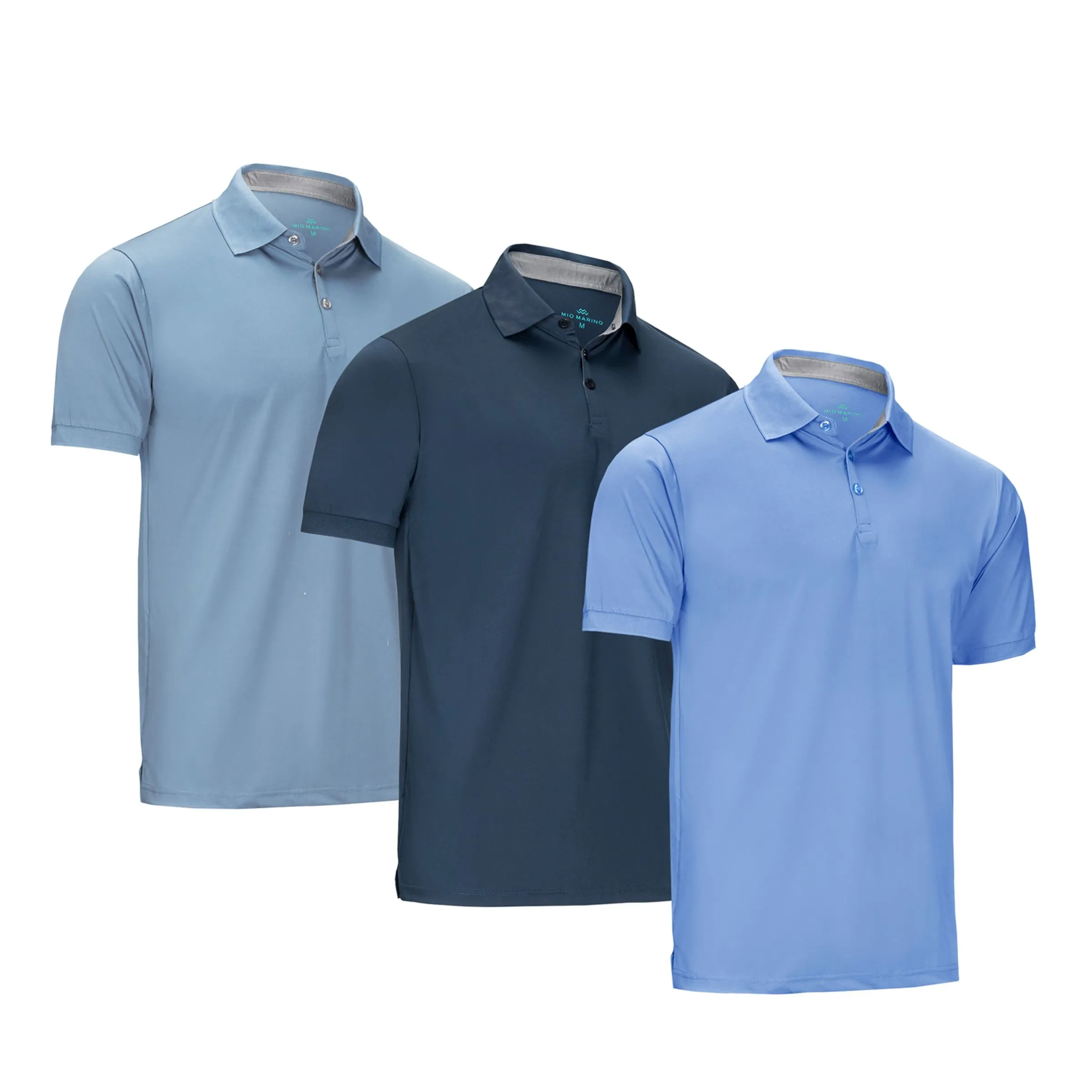 Mio Marino Designer Golf Polo Shirt 3 pack-Denim Blue, Navy, Sky Blue- 4XL