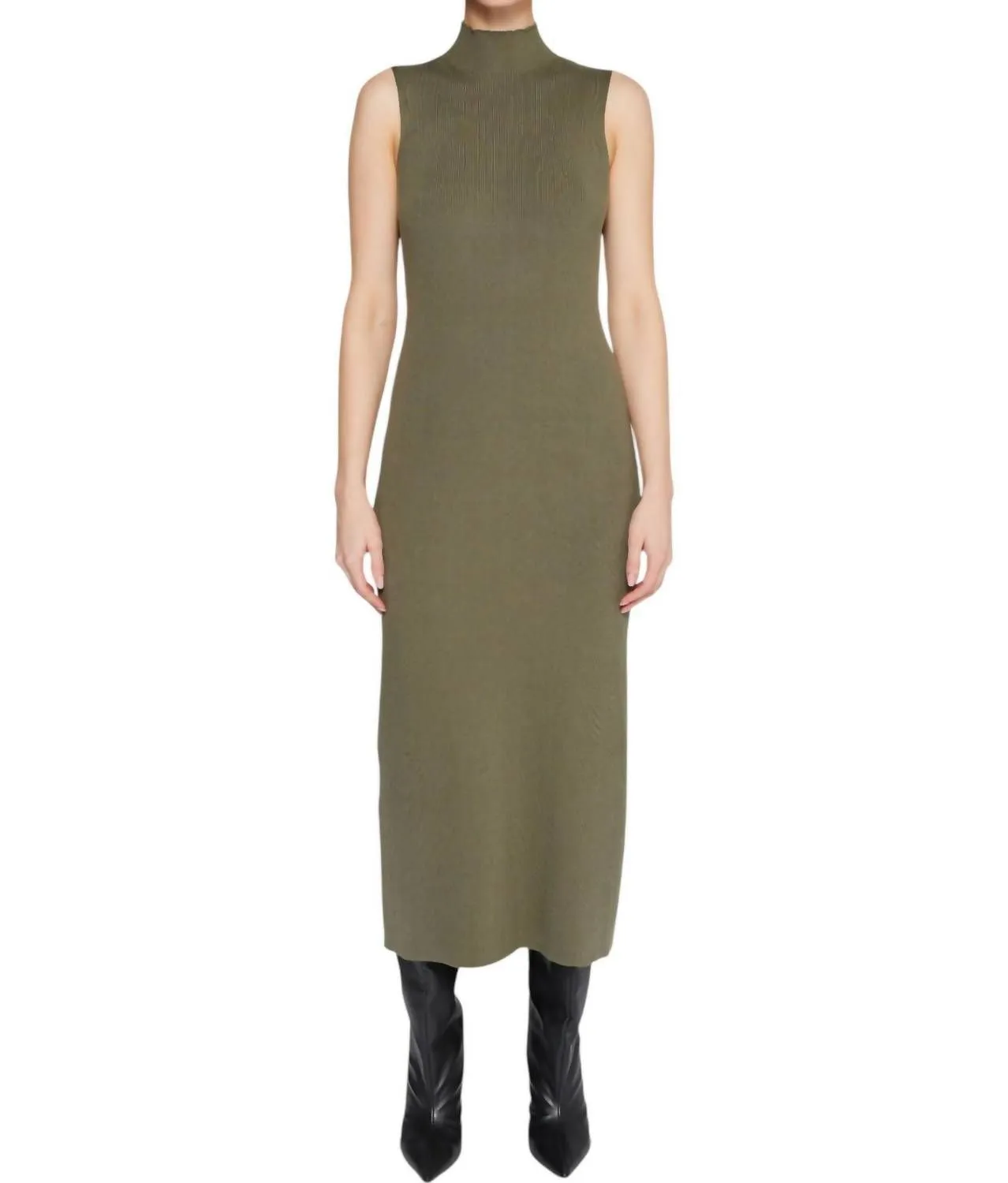 Amanda Maria Naomi Ribbed Dress In Olive