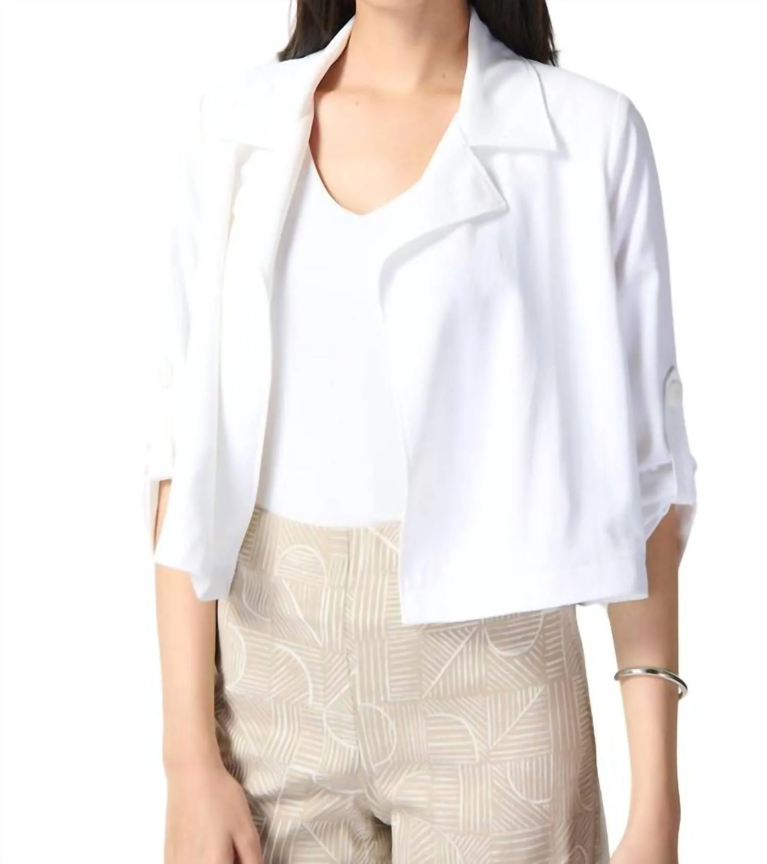 Joseph Ribkoff Cropped Rolled Tab Top In Vanilla