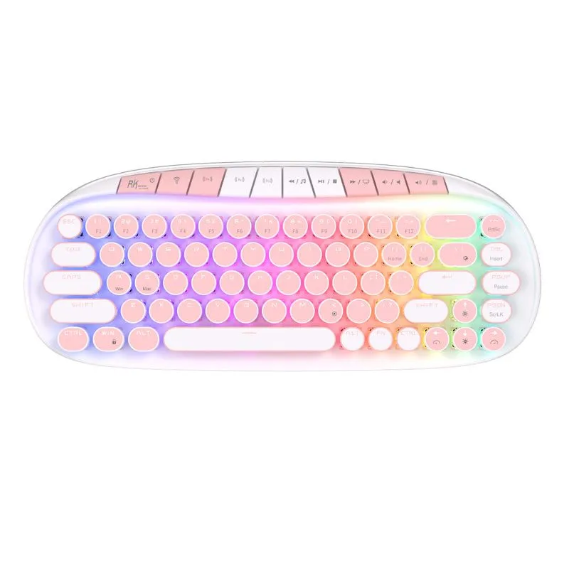 RK ROYAL KLUDGE RK Round White Wireless Keyboard, Retro Typewriter ...