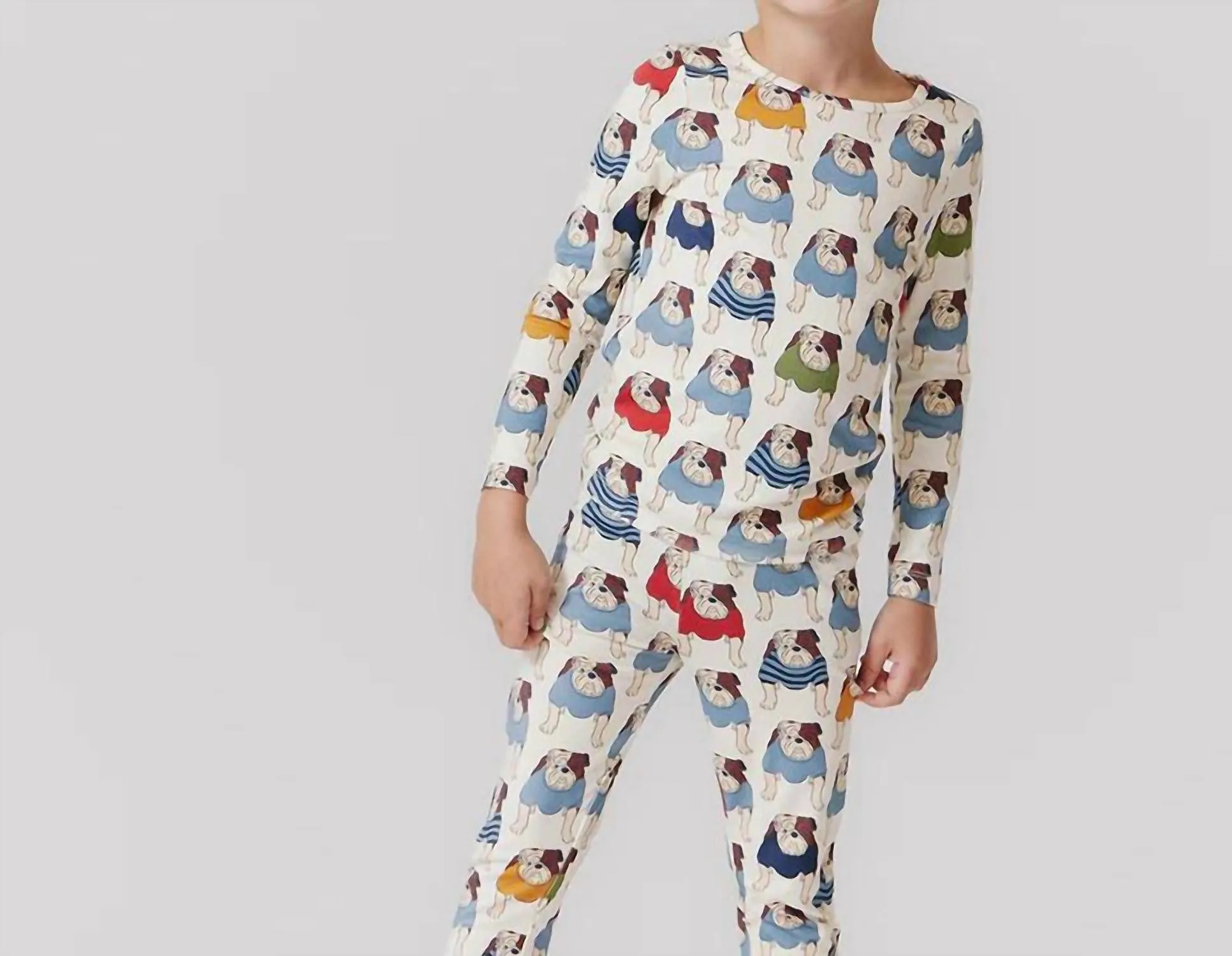 Pink Chicken Kids Bamboo Pj Set In Bulldogs